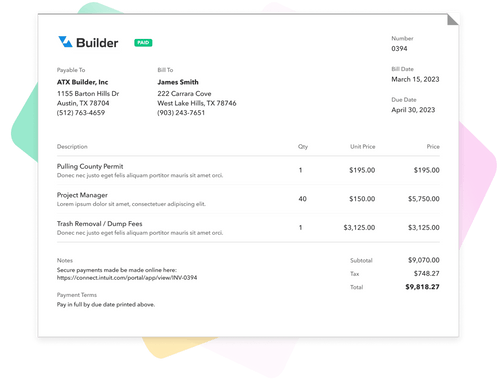 Construction Invoice Template | BuildBook